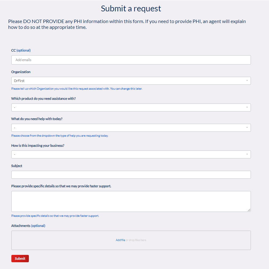 Submit a Request for Support – DrFirst Canada